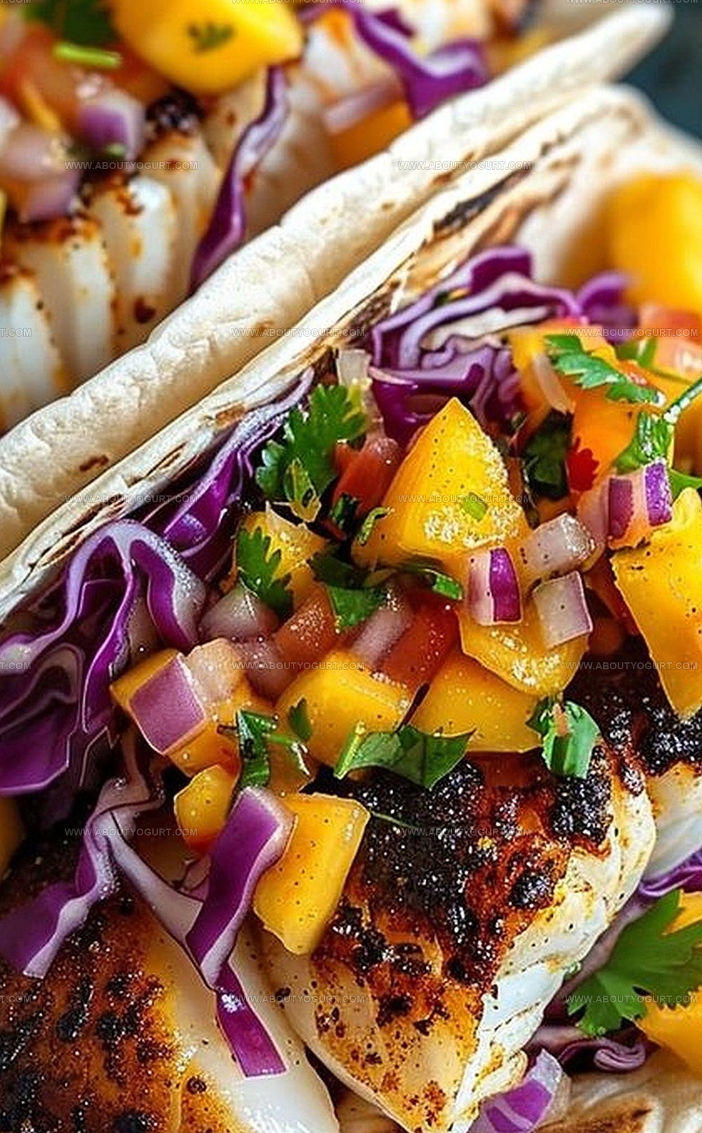Blackened Cod Fish Tacos Recipe with Pickled Cabbage and Mango Salsa ...